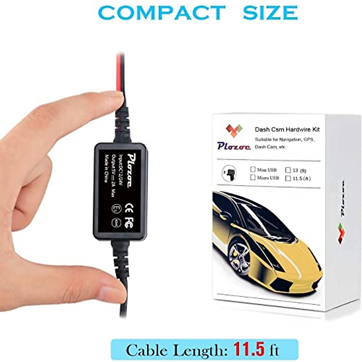 Dash Cam Hardwire Kit,USB C Hard Wire Kit Fuse for Dashcam, Plozoe 12V-24V to 5V Car Dash Camera Charger Power Cord, Gift 4 Fuse Tap Cable and Installation Tool（11.5ft）