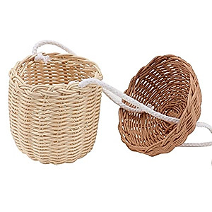 Kids Miniature Easter Baskets Mini Pine Cone Rattan Straw Handbags: Handwoven Women Summer Retro Straw Tote Bag Shoulder Bag Crossbody Bag Round Handle Beach Handbags Tiny Basket Tiny Basket