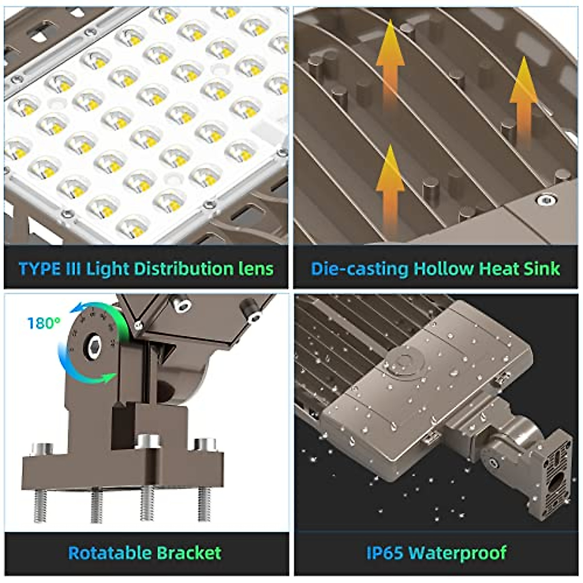 320W LED Parking Lot Lights Arm Mount for Round Square Pole 100-277V 44800LM UL DLC 5000K LED Shoebox Lights Fixtures IP65 Outdoor Commercial Street Area Lighting Replace 1200W Metal Halide HID HPS
