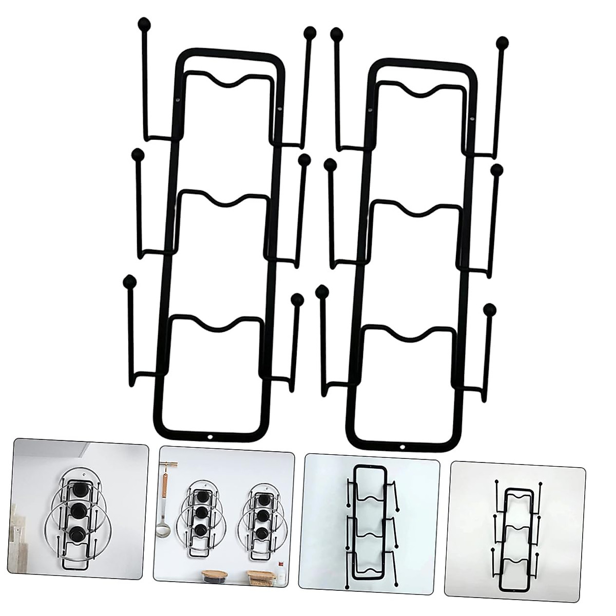 DECHOUS 4 Pcs Three Layer Pot Lid Hanging Decor Wall Bracket Wall Hooks Decorative Pan Lid Organizer Saucepan Lid Holder Kitchen Towel Hanger Reusable Pot Lid Holder Pot Rack