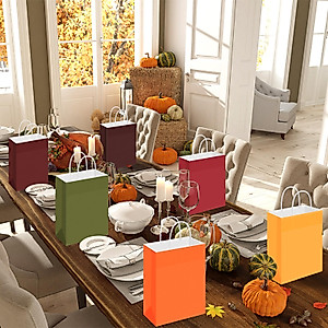 Humyoun 24 Pcs Fall Gift Bags Bulk Fall Candy Goodies Bags Kraft Paper Orange Gift Bags with Handles for Thanksgiving Autumn Wedding Birthday Party Favors