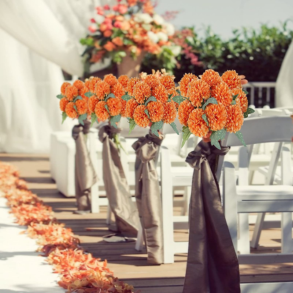 AILANDA Artificial Flowers Chrysanthemum Ball 8PCS Milk White Silk Artificial Hydrangea Bridesmaid Bouquets for Wedding Greenery Centerpieces Home Garden Party Decoration