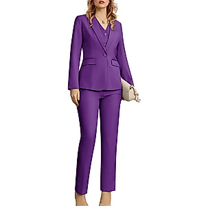 Kelyaa Women's 3 Piece Suit Lady Business Casual Office One Button Notched Lapel Slim Fit Blazer Jacket Vest Pants Set