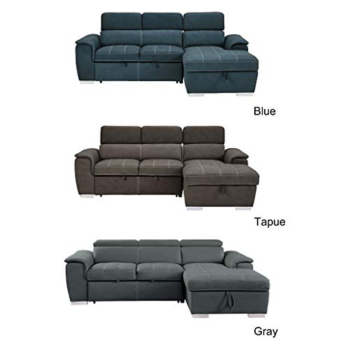 Homelegance Ferriday 98" x 66" Sectional Sleeper with Storage, Gray