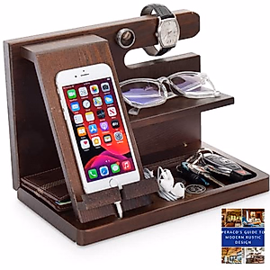 Peraco Wood Phone Docking Station for Men and Phone Organizer Station - Wooden Phone Docking Station for Men - Wooden Phone Stand  - Mens Docking Station and Organizer - Docking Station Organizer
