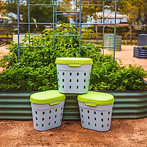 Vego Garden In-Ground Worm Composter Outdoor Farm Compost Bin 8 Gallons BPA-Free Composting System for Raised Garden Beds Lime, Twin Pack