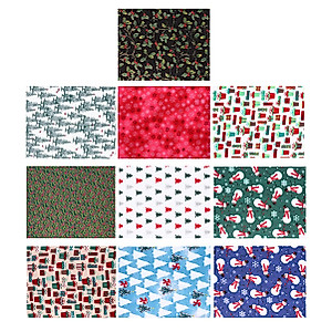 EXCEART 10 Sheets Christmas Cotton Fabric Bundles Square Christmas Tree Quilting Patchwork Precut Santa Claus Printed Fabric Scraps for Christmas Sewing DIY Crafts 20x25cm