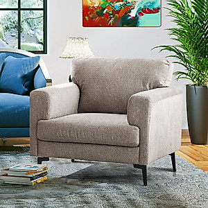 CDCASA Accent Chair, Linen Fabric Oversized Mid Century Modern Chair Set of 1, Comfy Upholstered Armchair Reading Accent Chairs Sofa Chairs for Bedroom Living Room, Light Brown