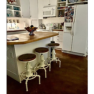 Topower Antique Vintage Industrial Barstool Solid Wood Water Pipe Fire Hydrant Design Cafe Coffee Industrial Bar Stool Set of 2 Antique White