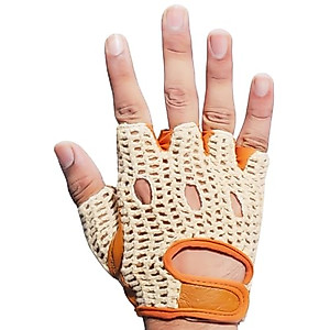 Kango Fitness Real Soft Leather Mesh Net Fingerless Driving Weight Training Cycling Wheelchair Gloves W-1037 (XX-Large)