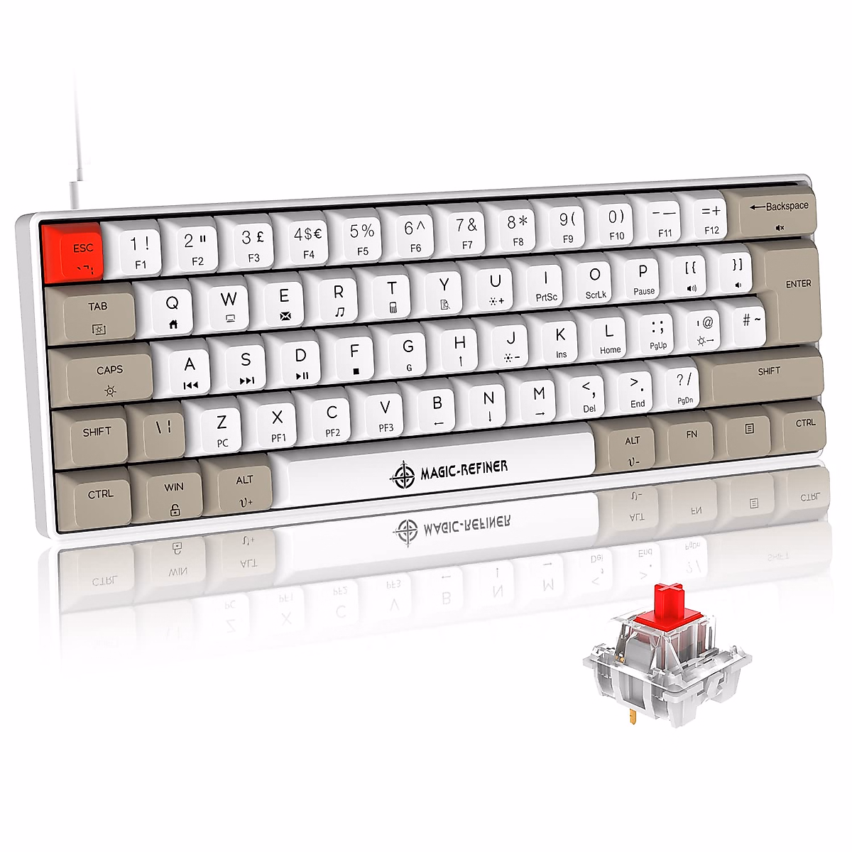 Mini Mechanical Gaming Keyboard Type-c Wired with PBT Dye-subbed Keycaps Rainbow RGB Backlit 60%Layout Full Anti-Ghosting 62 Key Ergonomic for Typist Laptop PC Mac Gamer (White Main/Red Switch)