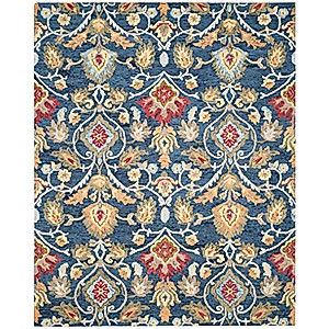 SAFAVIEH Blossom Collection 8' x 10' Navy / Multi BLM402A Handmade Premium Wool Area Rug