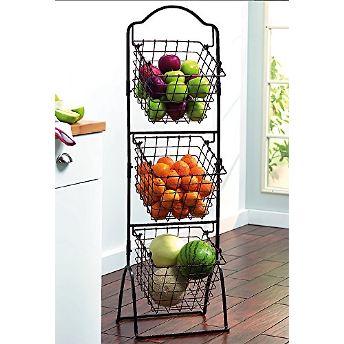 Gourmet Basics by Mikasa 3-Tier Metal Market Basket, Antique Black