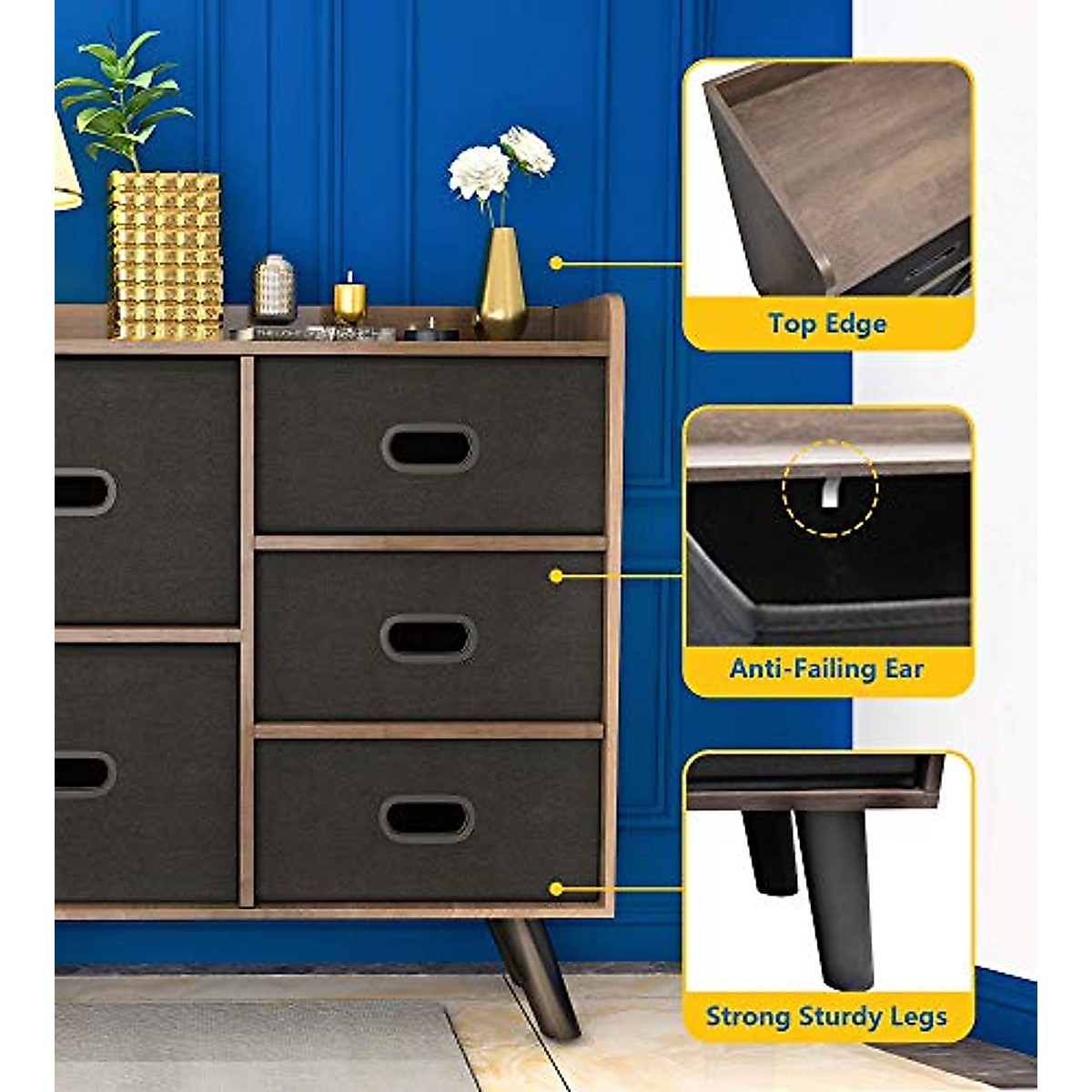 Hooseng 5 Drawer Dresser Storage, Durable Chest Wood Organizer, Waterproof Fabric Capacity Tower, Cabinet for Bedroom/Hallway/Living Room, Rustic Brown (5 Drawer)