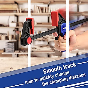 WORKPRO Bar Clamps for Woodworking, 6-Pack One-Handed Clamp/Spreader, 6-Inch (4) and 12-Inch (2) Wood Clamps Set, Light-Duty Quick-Change F Clamp with 150 lbs Load Limit