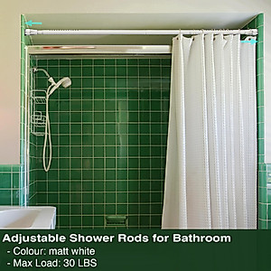 White Shower Curtain Rod Spring Tension No Drill, Adjustable Shower Rods for Bathroom Tension 40-84 inch, Never Fall Rust Proof Outdoor Long Tension Curtain Rod for closet,Patio,Window,Clawfoot Tub