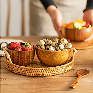 Lyellfe Set of 4 Acacia Wooden Bowl, 4 Oz Dipping Sauce Bowl with Spoon, 3 Inch Small Charcuterie Dish, Soup Water Cup for Condiments, Jam, Nuts, Appetizer, Snack, Yogurt