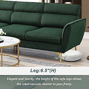 Prohon 111" L Shaped Convertible Sofa Left/Right Hande Chaise, Flannel Sectional Couch w/Gold Legs for Bedroom, Living Room, Green