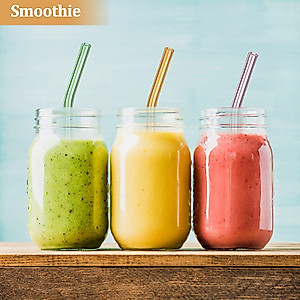 Reusable Bent Glass Straws, 8mm Glass Drinking Straws with 2 Cleaning Brushes, Non-Toxic, BPA Free Glass Straws for Smoothies, Beverages, Shakes, Juices, 12 Packs (Multicolor)