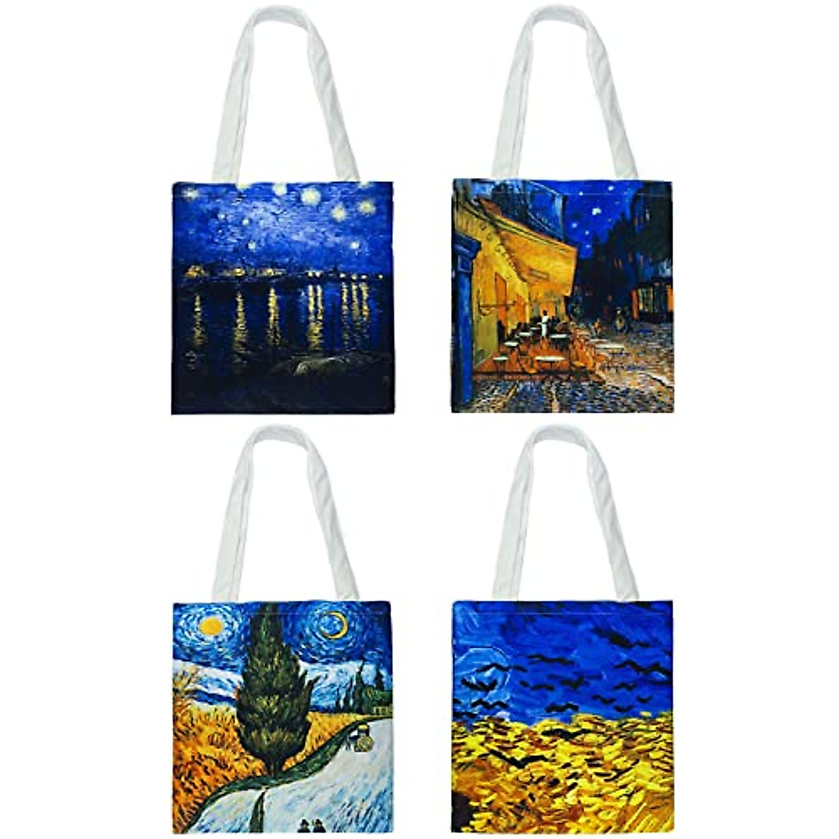 Rejolly 4 Pack Canvas Art Tote Bag Vincent Van Gogh Aesthetic Impressionist Accent Painting Printed Purse Stylish Shoulder Handbag for Women Men