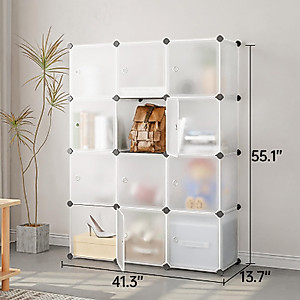MAGINELS Cube Storage Organizer,12-Cubes Shelf Unit with Door and Metal Mesh. Large Capacity Storage Books,Toy and Clothes Organizers Cabinet. Ideal for Home, Bedroom,Office, Bookroom,White(14x14inch)