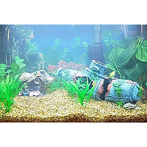 SLOCME Aquarium Broken Barrel with Conch Decorations - Betta Cave Hideout Fish Tank Barrel Ornament