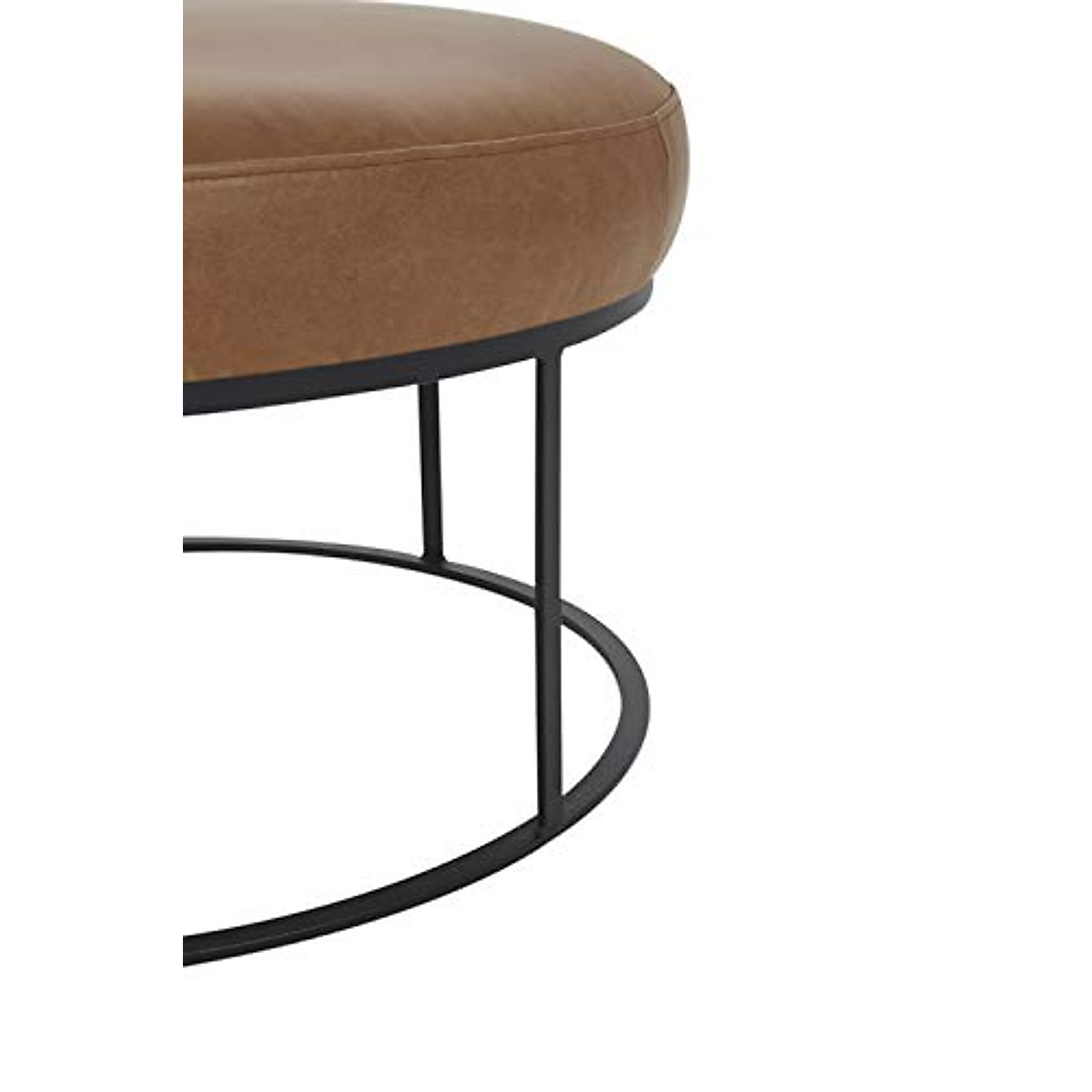 Amazon Brand – Rivet Revere Round Leather Iron-Framed Ottoman, 30.3"W, Cognac