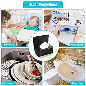 Baby Wipes Dispenser Holder with Lids for Napkin Nappy Paper Tissue Towel Mask Storage Case Box, Keeps Wet Tissue Fresh, Flushable Wipes Pouch Case Container for Bathroom Baby Nursery (Black)