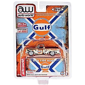 1978 Chevy Silverado Pickup Truck White (Rusted) Gulf Oil Automotive Lubricants LTD ED to 6000 pcs 1/64 Diecast Model Car by Auto World CP7936