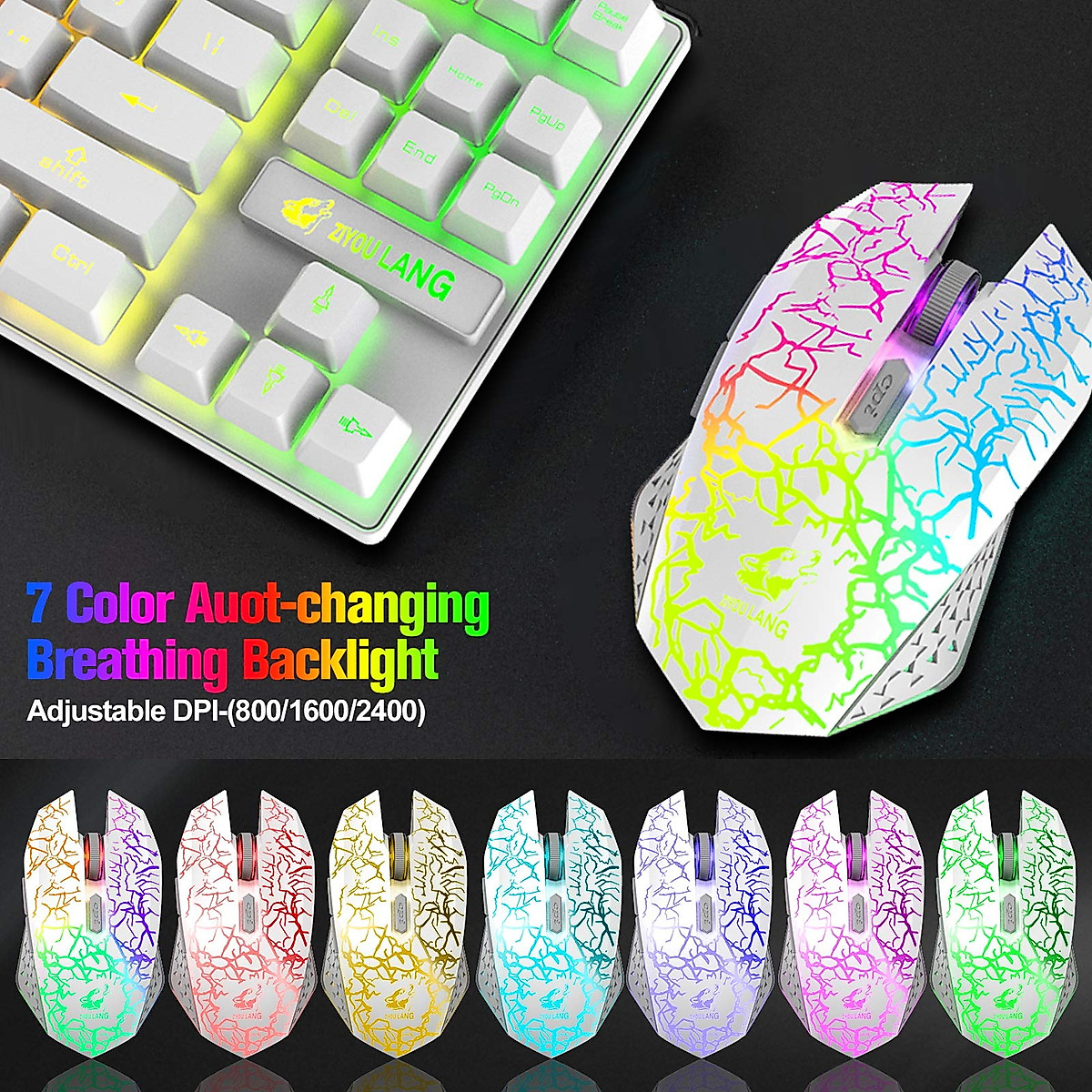 LexonElec Wireless RGB Backlit Gaming Keyboard Mouse Combo,Rechargeable 3800mAh Battery, 87-Key Mechanical Feel Keyboard, Quiet Mouse and Mouse Pad for Gamers and Office Typists(White)