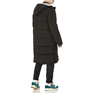DKNY Men's Arctic Cloth Hooded Extra Long Parka Jacket, Black, Small