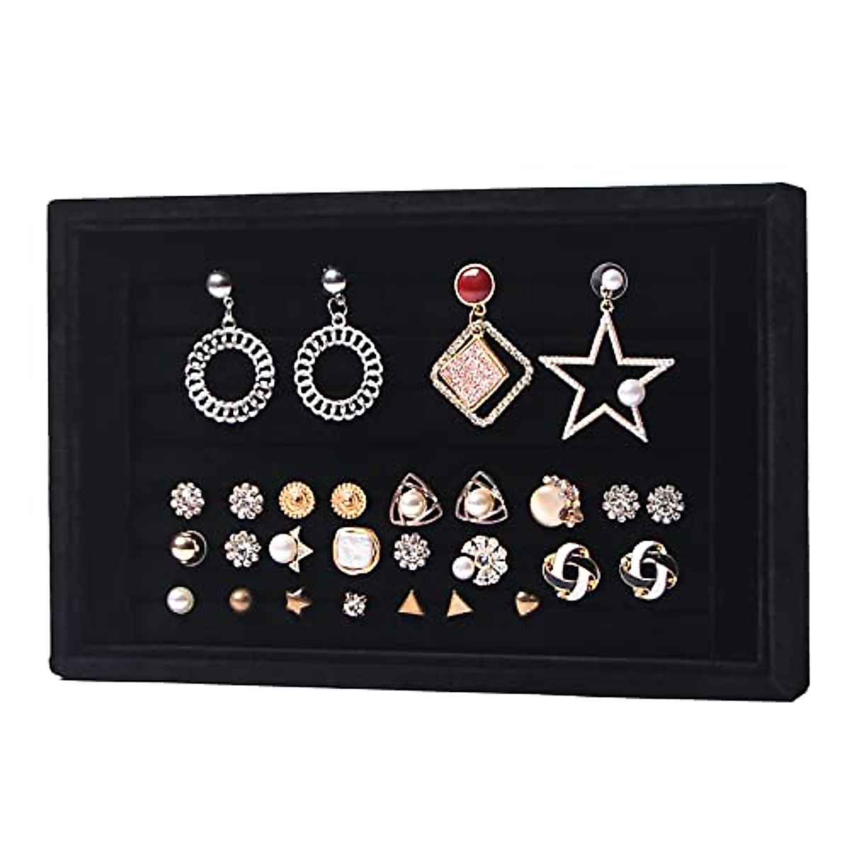 Pangkeep Ring Holder Display Tray Jewelry Organizer Stands for Selling Rings Earrings Show (Black)