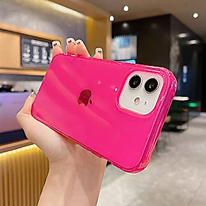 OWLSTAR Cute Neon Clear Soft Case for iPhone 12 Pro 6.1 inch & iPhone 12, Flexible Slim TPU Shockproof Transparent Bumper Protective Phone Cover for Women and Girls (Hot Pink)