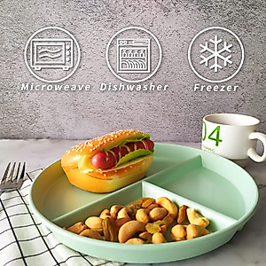 DLF. DONGLINFENG Unbreakable 9 Inch Wheat Plastic Round Divided Dinner Plate Set Of 5 (Divided Plate/Picnic Plate/Salad Plate)