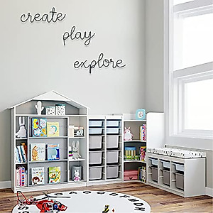 KRSHEMDE Playroom Wall Decor Metal Play Explore Create Inspirational Wall Art Nursery Room Decor for Kids Toddlers Boys Girls Classroom Bedroom Reading Nook Positive Quotes Wall Decoration