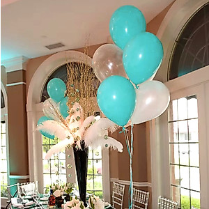 Teal Blue Silver White Balloons, 50Pcs Teal and Silver Balloons Turquoise Blue White Silver Confetti Latex Balloons for Wedding Bridal Baby Shower Birthday Graduation Party Decorations