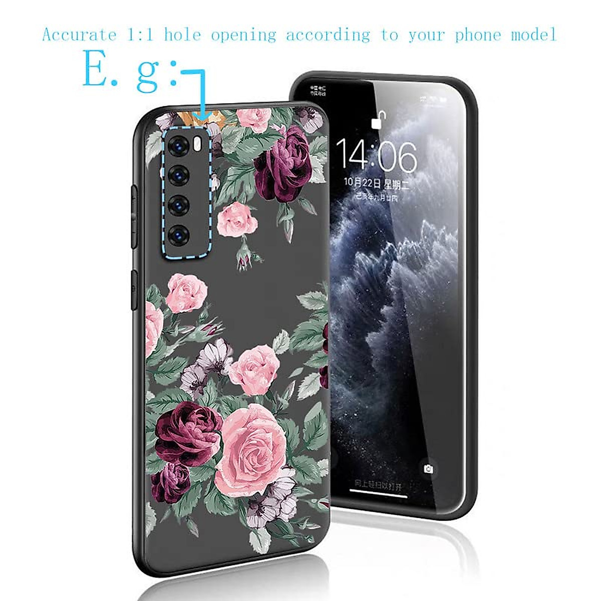 Ikiiqii Cover for Gigaset GS5 Lite (6.30") case Shell Soft Silicone TPU Black Phone Protective Cases + 9H Hardness HD Tempered Glass Screen Protector Film Protection -Pink, red Rose