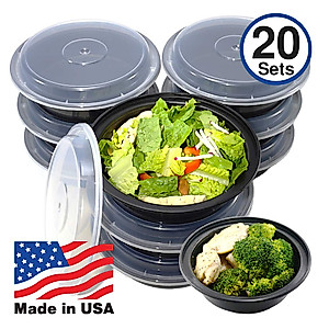 Pactiv [20 Sets] Round Meal Prep Containers with Lids, Food Storage, Take Out, Lunch Box, Portion Control, Microwave/Dishwasher/Freezer Safe, BPA Free, Factory Sealed, Made in USA (24 OZ - Medium)