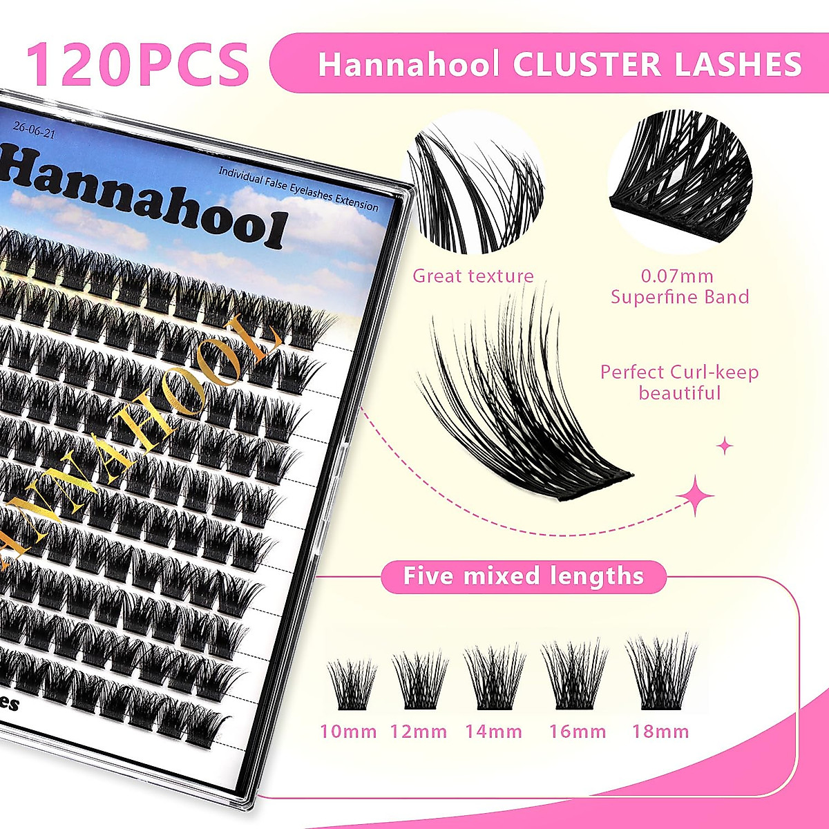 Large Tray,10-20mm to Choose DIY Eye Lashes Extensions 120 Cluster Wide Stem Eyelashes Soft and Lightweight Individual False Eyelashes Dramatic Look (20mm)