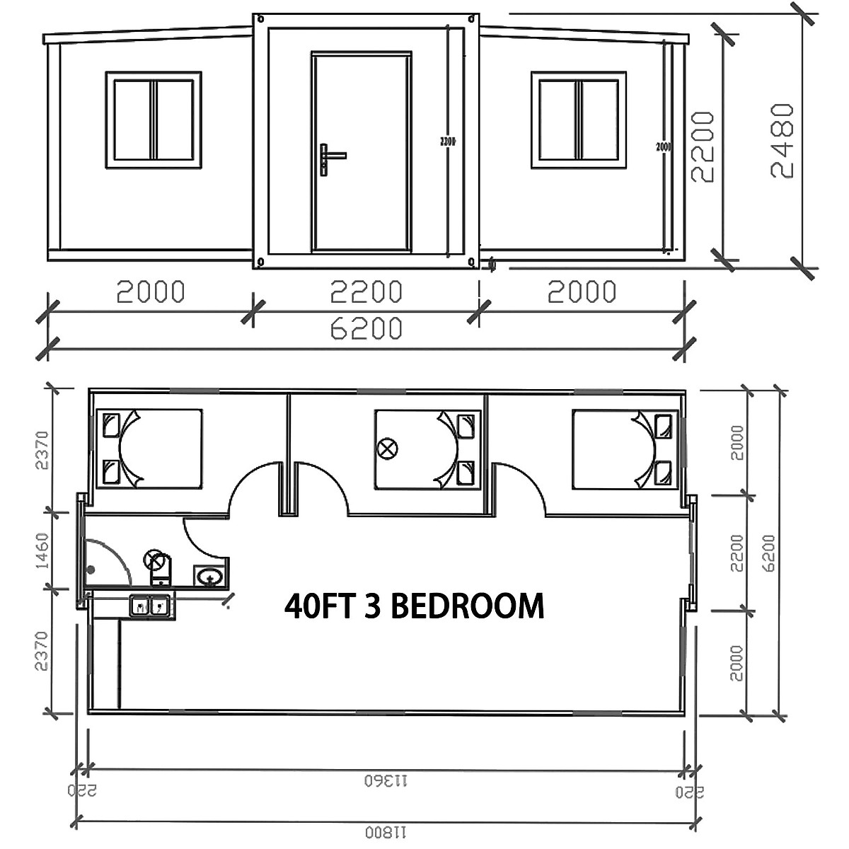 3 Bedroom 40FT Thickened Prefab home Tiny House to Live in for Adults Foldable Expandable Container Mobile Modular casa contenedor para vivir Mini Live Houses kit for sale,with Toilet Kitchen Bathroom