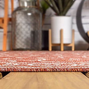 JONATHAN Y Charleston Vintage Filigree Textured Weave Indoor/Outdoor Red/Beige 8 ft. x 10 ft. Area-Rug, Classic,Easy-Cleaning,HighTraffic,LivingRoom,Backyard, Non Shedding (SMB106B-8)