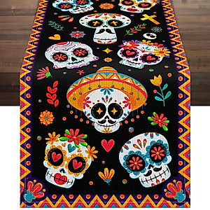Day of The Dead Table Runner Dia de Muertos Table Runner Mexican Day of The Dead Decorations Sugar Skull Decor Dia De Los Muertos Party Table Decorations -15 x 72inch