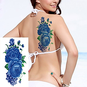 Jeefonna 21 Sheets Flowers Temporary Tattoos for Women, Waterproof Fake Tattoos Rose Peony Body Art Arm Tattoo Stickers for Women, Girls