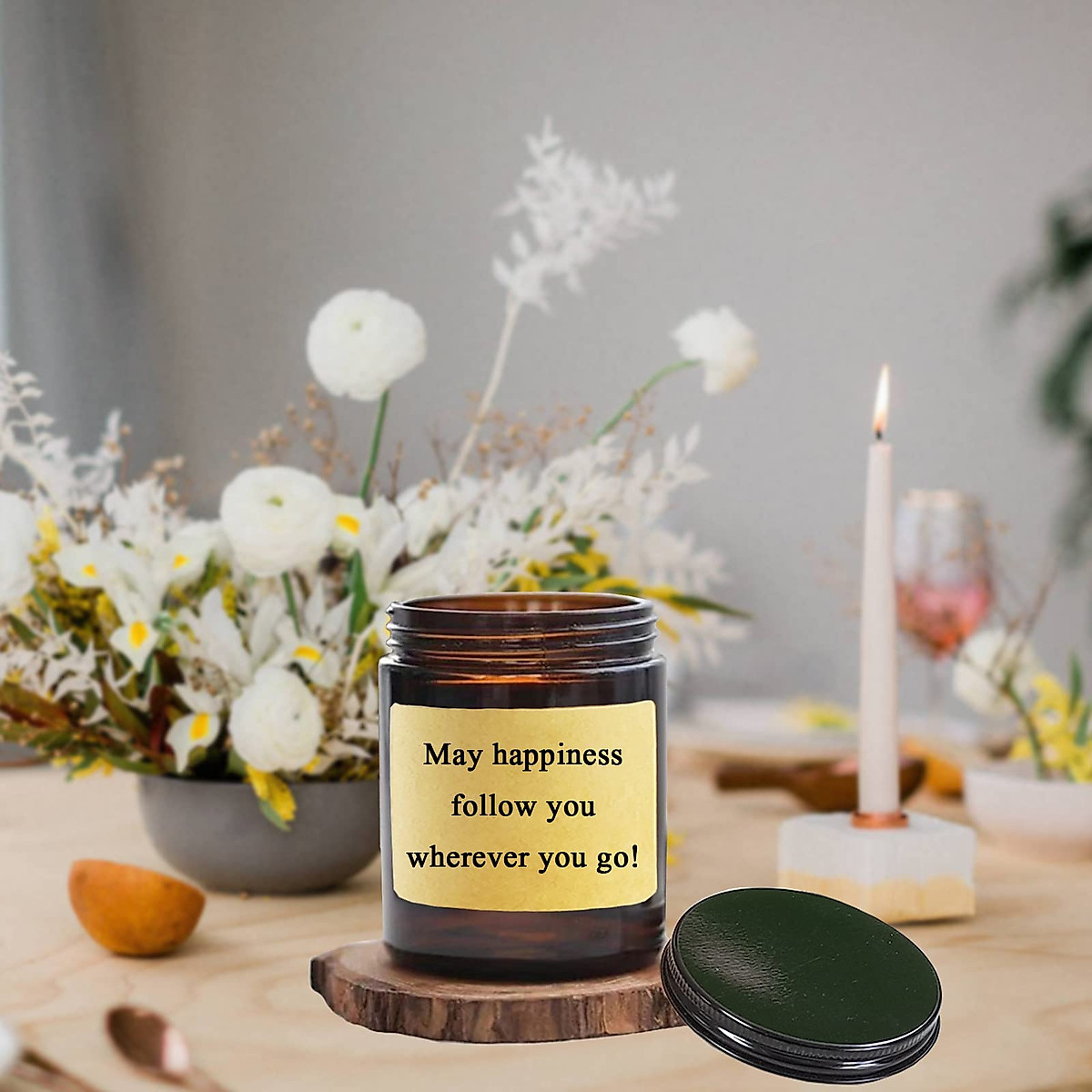 QMET 8 OZ Empty Candle Jars,6 Pack Glass Jars with Metal Lids and Kraft Labels Perfect for Candle Jars for Making Candles (Amber)