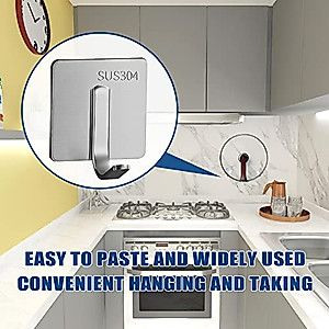 Adhesive Hooks,Waterproof 304 Stainless Steel Wall Hooks for Hanging Key,Coat,Towel,Kitchen,Bathroom Metal Adhesive Hanger Hooks Heavy Duty (2Pack, Silver)