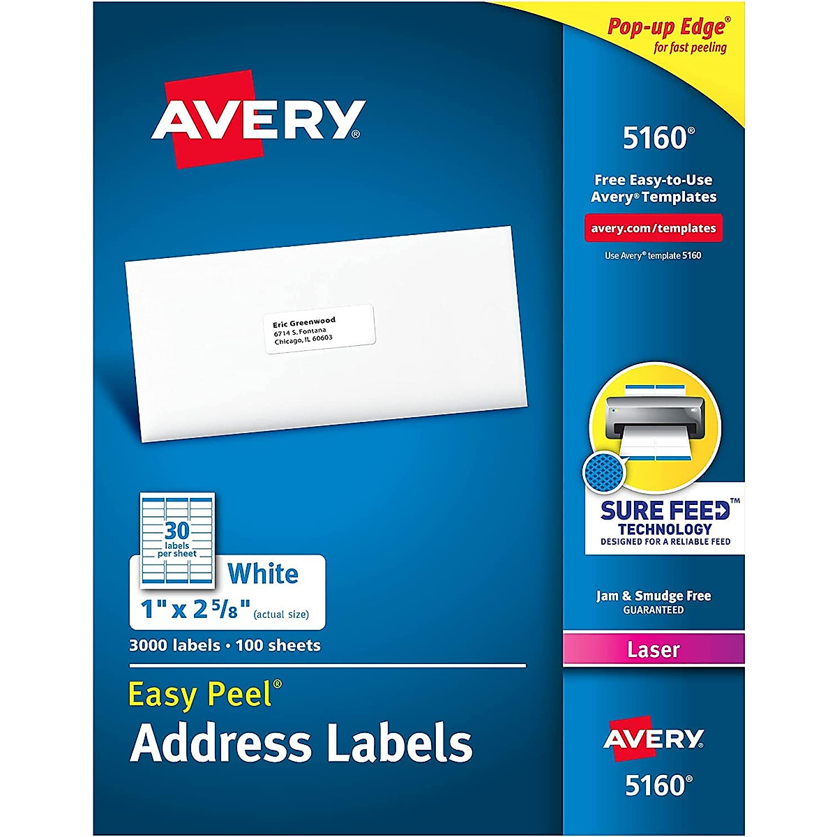 Avery Mailing Address Labels, Laser Printers, 3,450 Labels, 1 x 2-5/8, Permanent Adhesive, FBA Labels (5160)