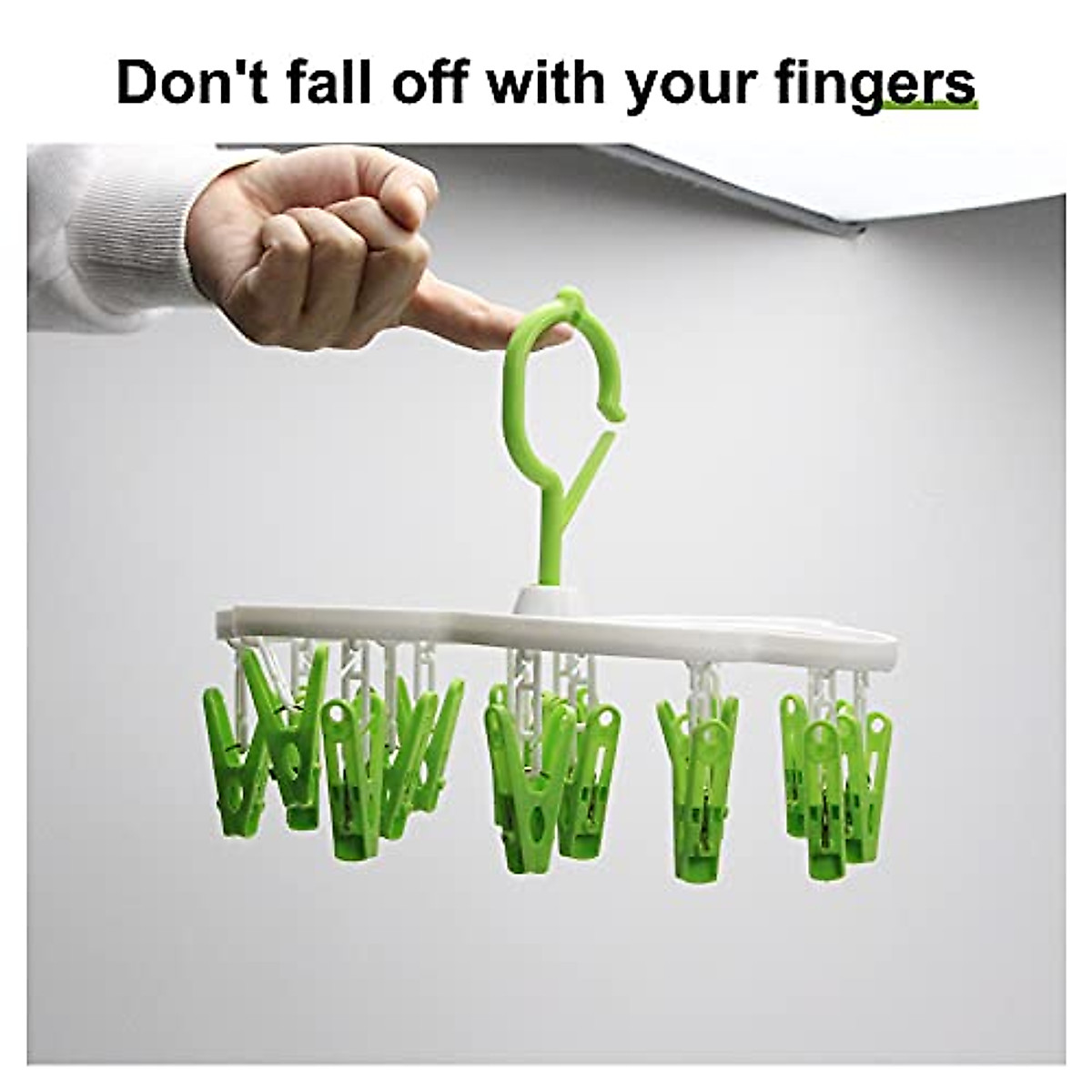 Bobrv Clothes Hangers with 16 Clips, Sock Underwear Baby Hanger, Hanging Drying Rack, Plastic Laundry Clip and Drip Clothespin Rack for Towel, Hat, Scarf, Green, 9 x inches