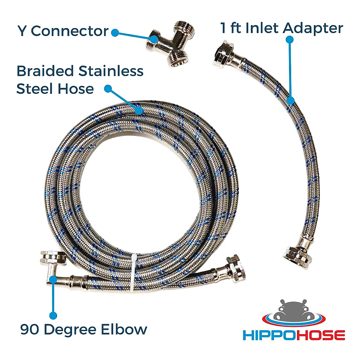 LONG Steam Dryer Hose Install Kit (12 FT) - OCTAGON Connections for Easy & Secure Tightening - Universal Fit to All Steam Dryers - Stainless Steel - Burst Proof Steam Dryer Water Line