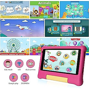 Cheerjoy Kids Tablet 7 inch,Android 12 Tablet for Kids,32GB ROM 128GB Expanded,Parental Control,Kids Software Pre-Installed, Dual Cameras,Android Learning Tablet with Proof Case for Toddlers (Pink)