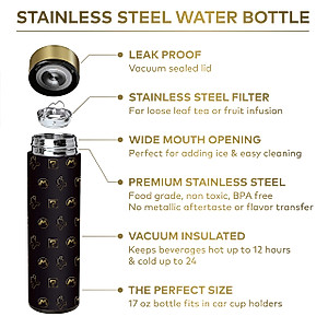 Controller Gear Super Mario Black & Gold Mario Vacuum Insulated Stainless Steel Sport Water Bottle, 17 oz, 500 ML